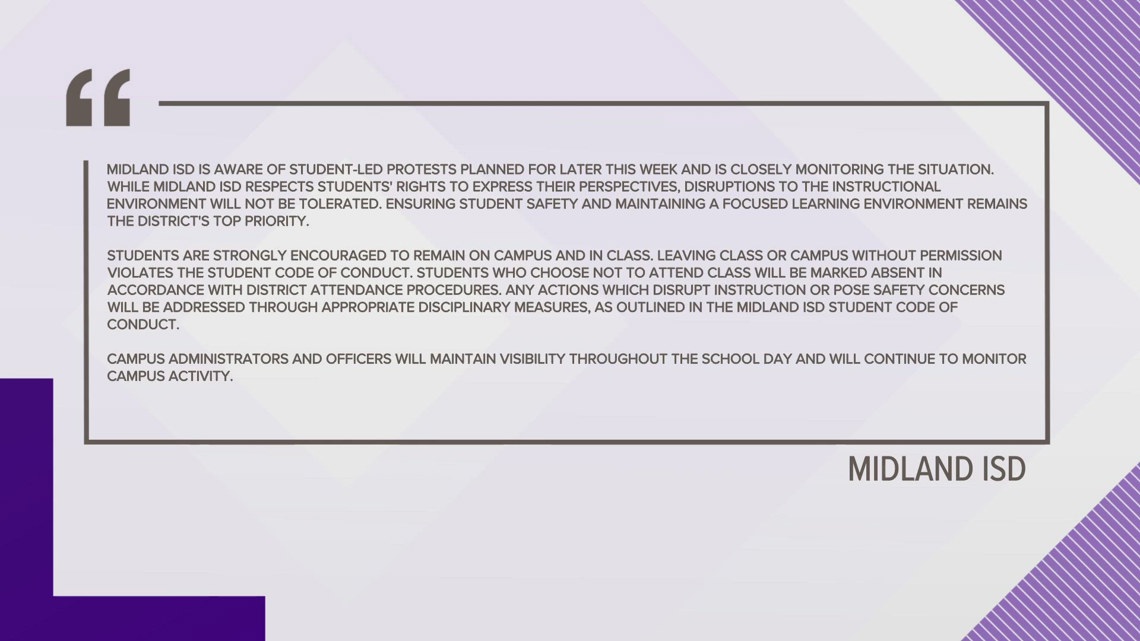 Midland ISD issues statement regarding student protests | newswest9.com