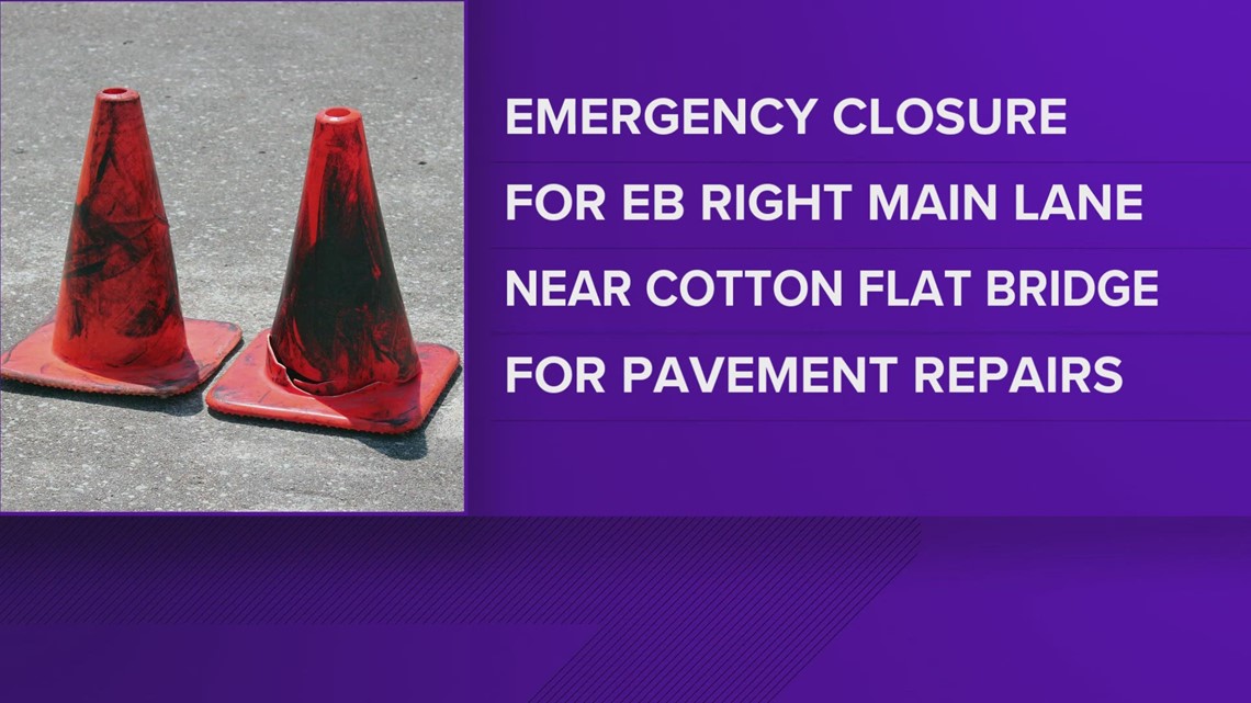 Eastbound right main lane of I-20 to be closed Wednesday through ...