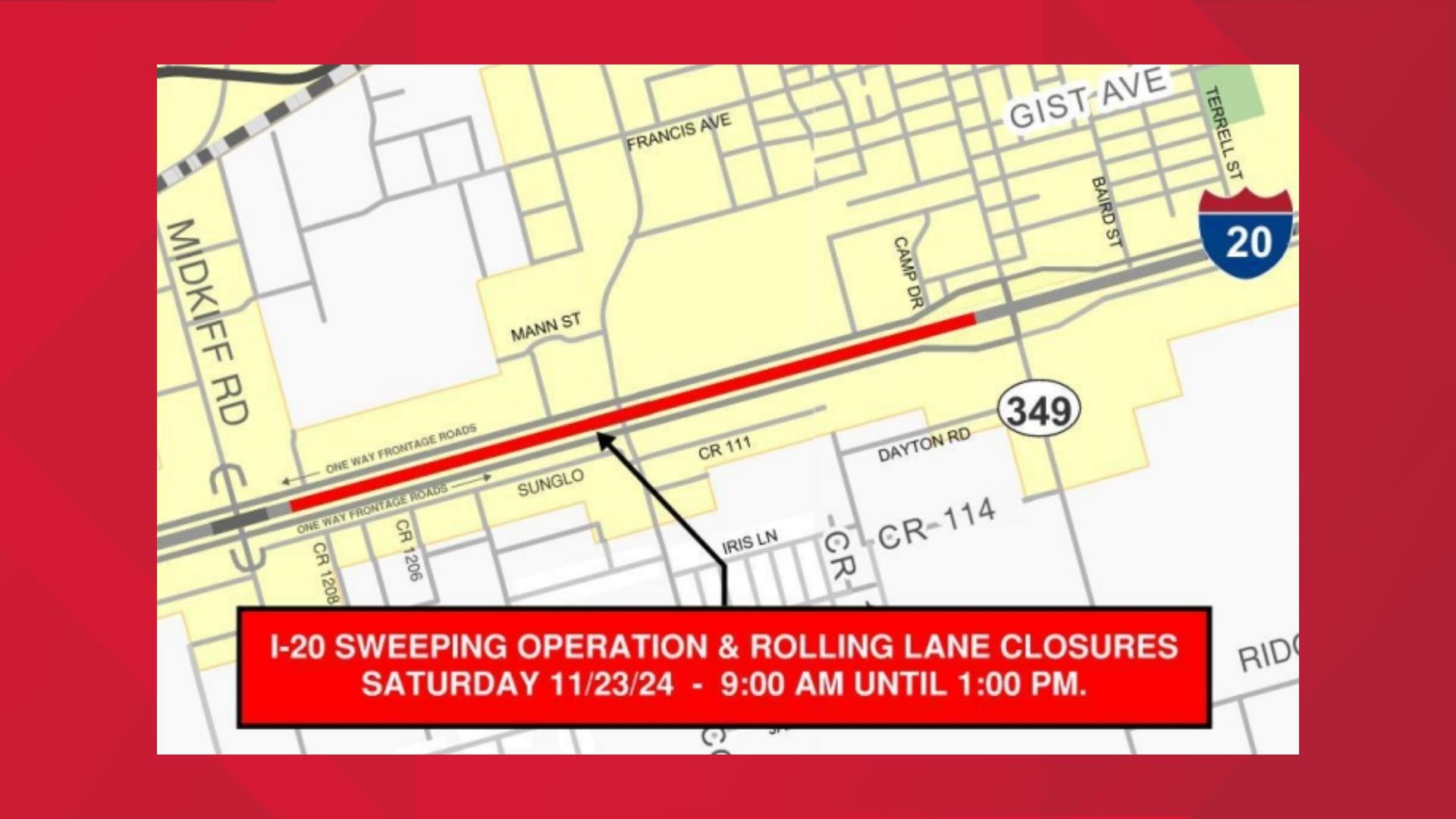 Lane closure on Interstate 20 in Midland | newswest9.com