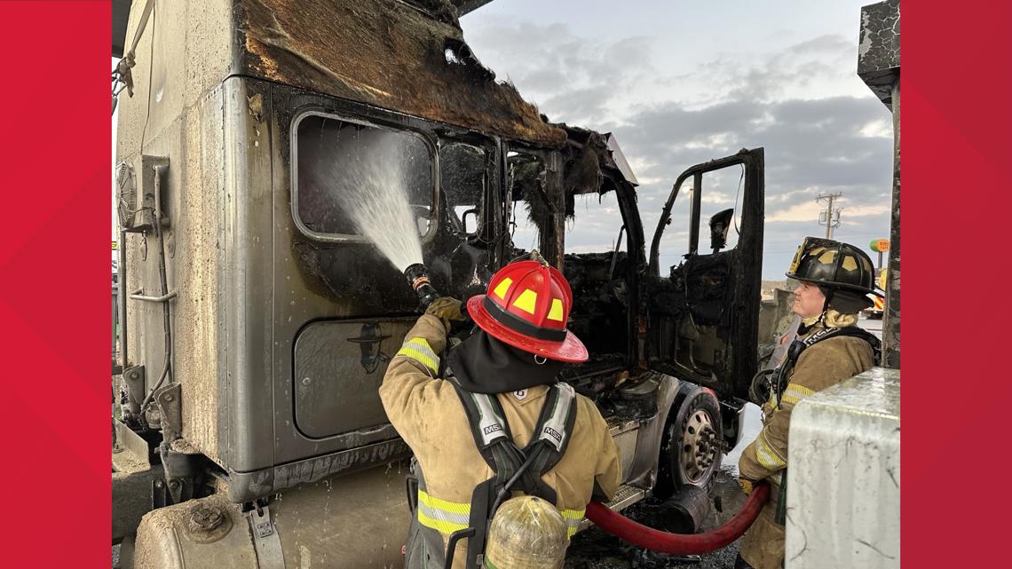 Scary scene as semi truck catches fire at Kent Kwik in southwest ...