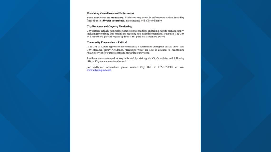 City of Alpine issues mandatory restrictions after declaring "Severe ...