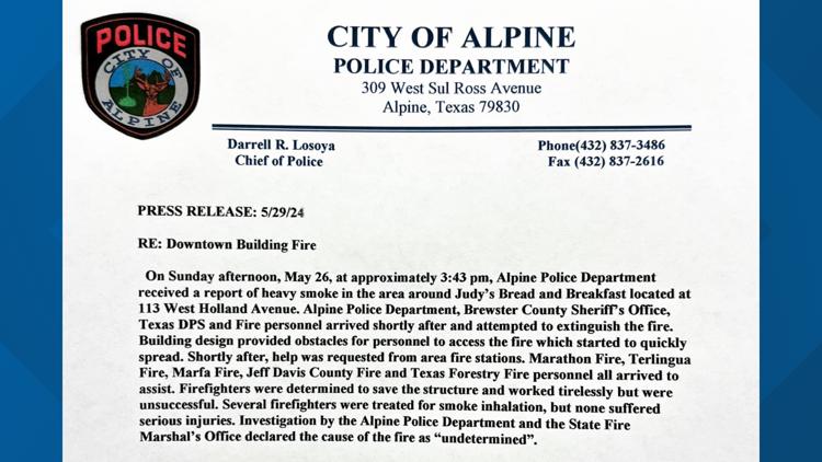 Fire in downtown Alpine still under investigation | newswest9.com