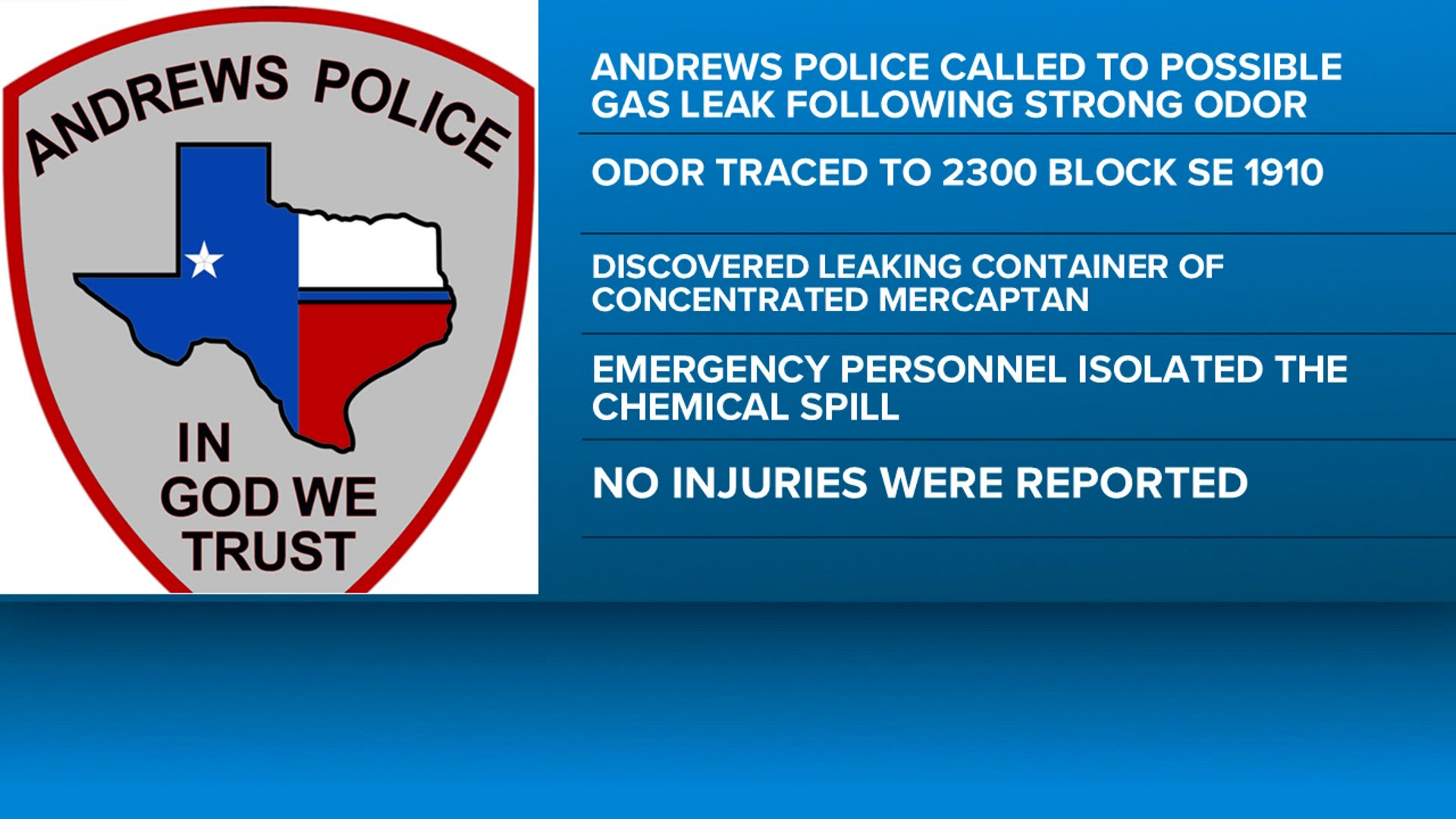 Reported gas leak reveals chemical spill in Andrews | newswest9.com