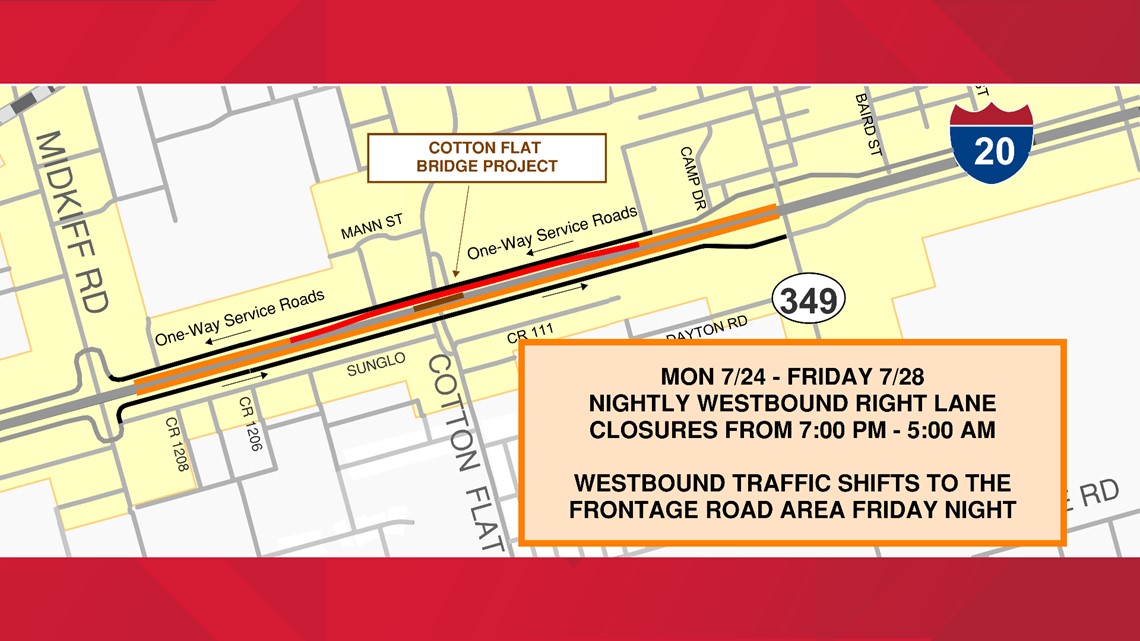 Main lane on I-20 to close nightly for a week | newswest9.com