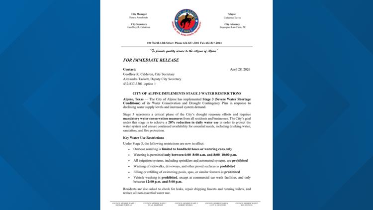 City of Alpine issues mandatory restrictions after declaring "Severe ...