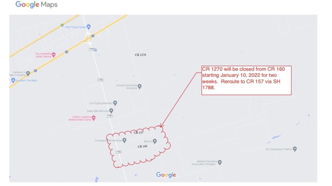 Midland County announces CR 1270 traffic reroute | newswest9.com