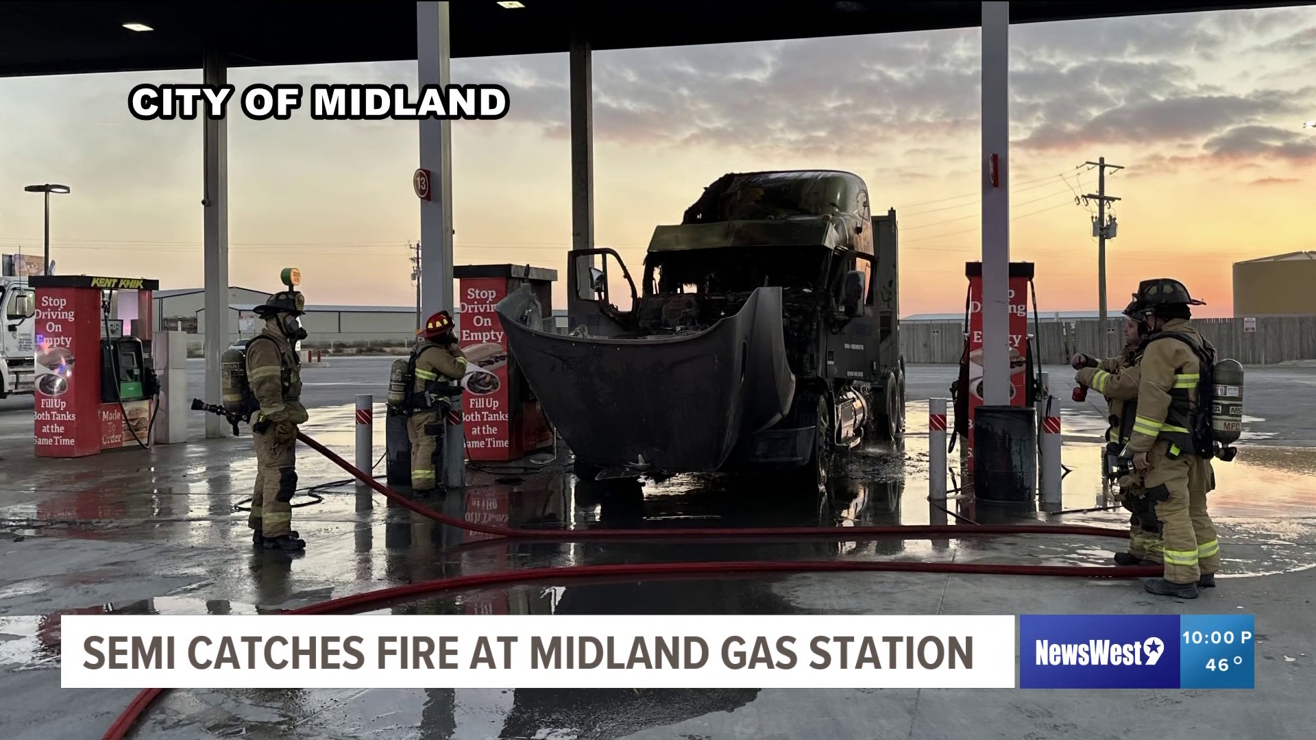 Scary scene as semi truck catches fire at Kent Kwik in southwest ...