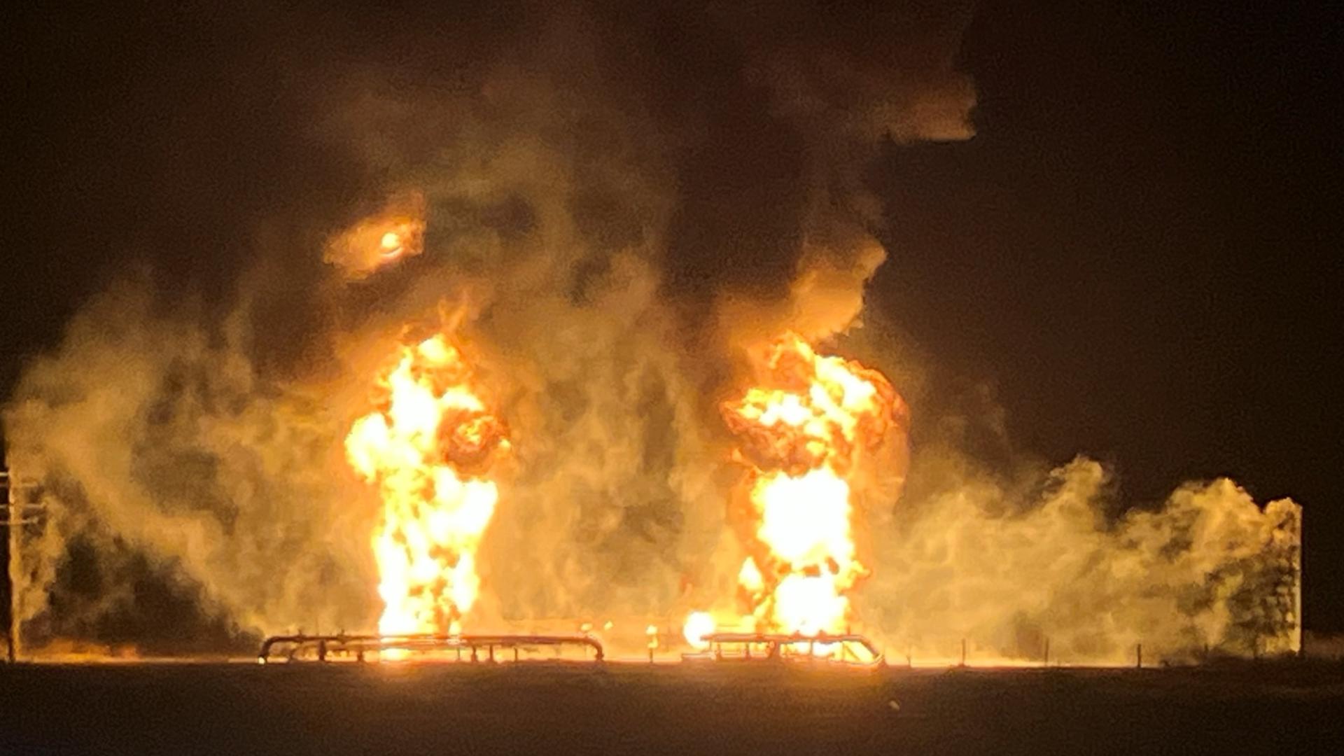 Active pipeline explosion and tank battery fire in Reeves County ...