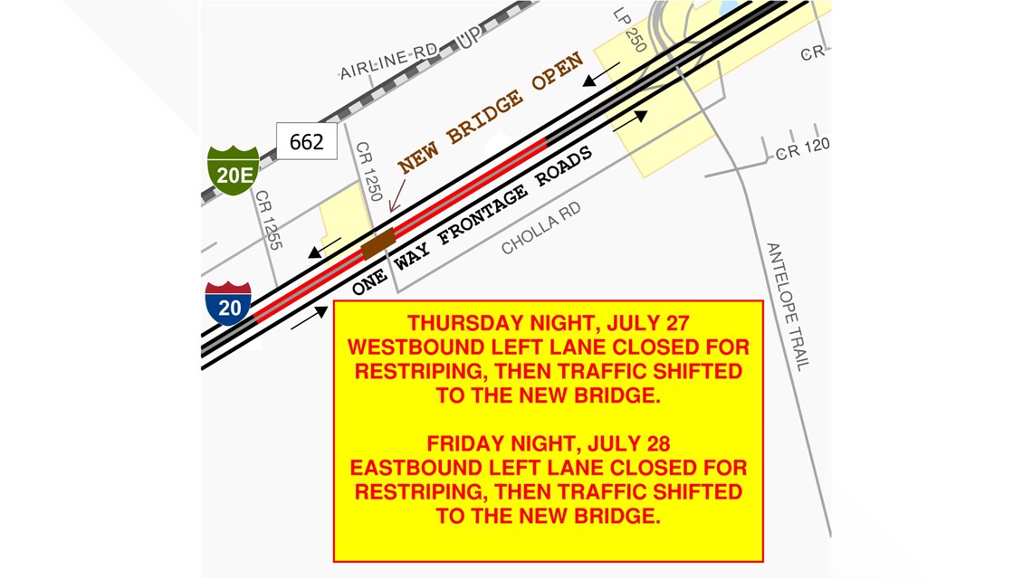Lane closures at I-20/CR 1250 to take place on July 27-28 | newswest9.com